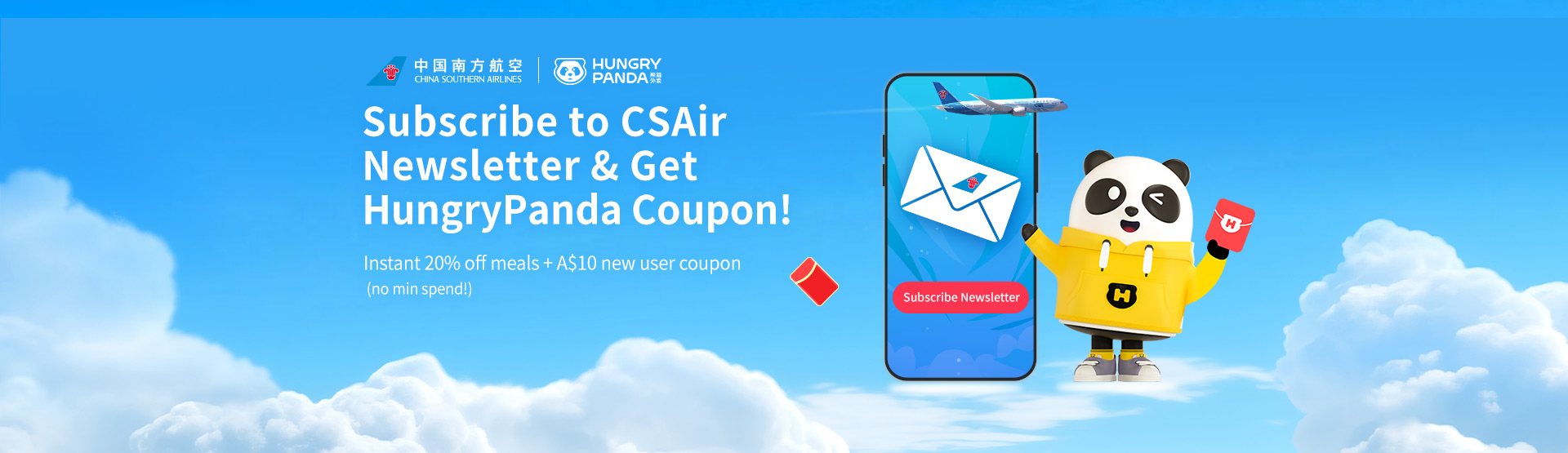 Subscribe to CSAir Newsletter & Get HungryPanda Coupon